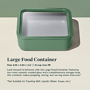 Caraway Glass Food Storage, 10 Cup Glass Container,Ceramic Coated Food Container,Easy to Store, Non Toxic, Non Stick Lunch Box Container with Glass Lids. Dishwasher, Oven,Square Shape,Sage