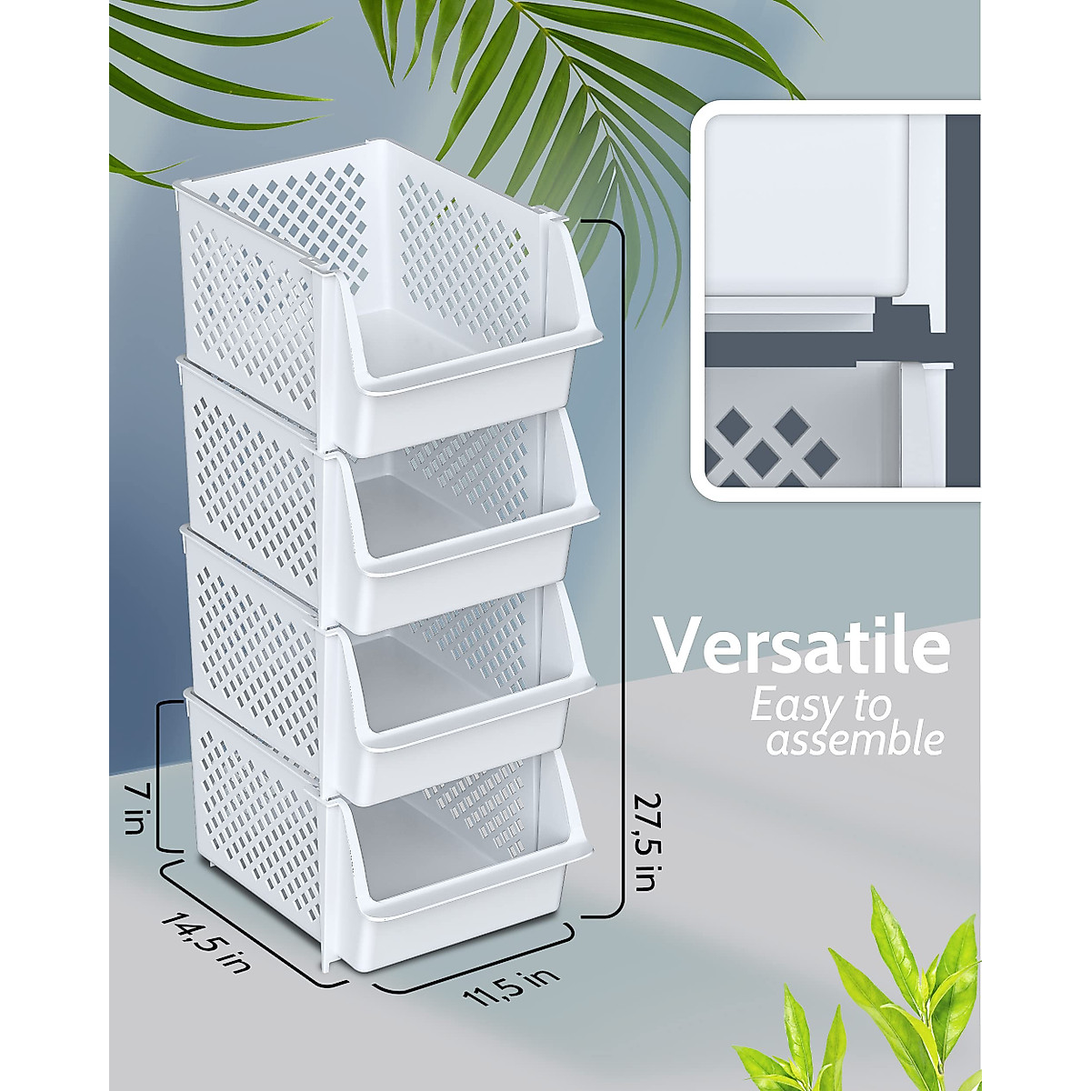 Skywin Plastic Stackable Storage Bins for Pantry - 12 Pack White Stackable Bins For Organizing Food, Kitchen, and Bathroom Essentials