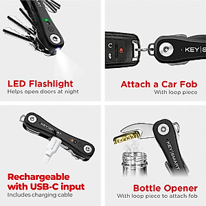 KeySmart Pro- Compact Smart Trackable Key Holder w LED Flashlight & Tile Bluetooth Key Finder Technology, EDC Key Organizer, Other Mini Tools & Accessories for Men, Husband & Dad