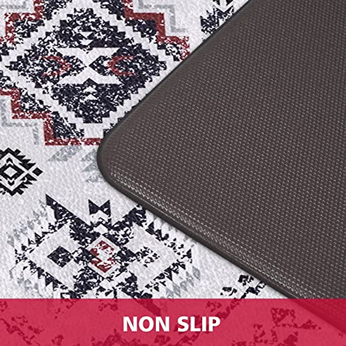 ASPMIZ Farmhouse Kitchen Mats for Floor 2 Piece, Vintage Non Slip Kitchen Rugs Washable, Anti Fatigue Kitchen Mat Set of 2 Waterproof, Comfort Standing Mat Runner, 18'' x 48'' + 18'' x 30'', Red