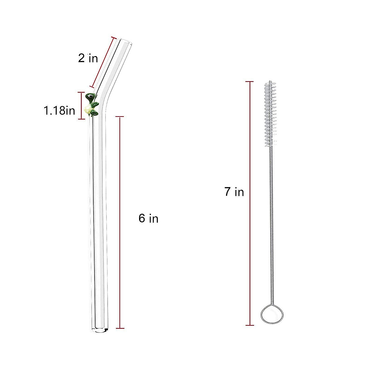 3pcs Reusable Glass Straws Green Turtle on Clear Bent Straw 8 in x 9 mm With Cleaning Brush, Perfect for Smoothies, Cocktails