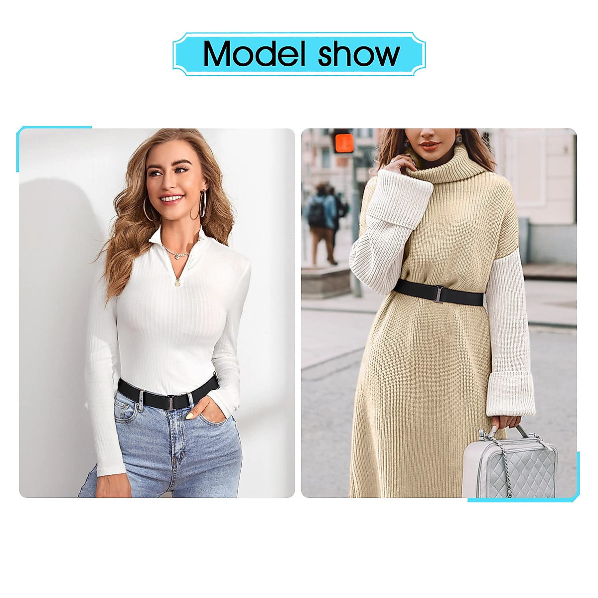 JASGOOD No Show Women Stretch Belt Invisible Elastic Web Strap Belt with Flat Buckle for Jeans Pants Dresses