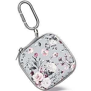 KOUJAON Square Earbud Case, Headphone Organizer Wired Ear Bud Case Portable EVA Carrying Case Storage Bag with Carabiner for Airpods Pro Beats Bose Galaxy Buds Data Cable Storage (Pink Rose)