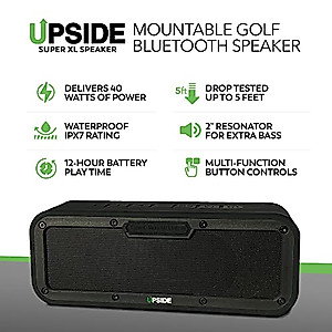 Upside Golf Magnetic Bluetooth Speaker for Golf Cart - Super XL PRO Waterproof Sound System - Mountable Golf Cart Speaker - Awesome 120+ Foot Wireless Range - Rechargeable 15 HR Battery Life