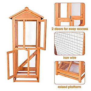 LONABR Wooden Aviary House Bird Cage Large Vertical Play House with Waterproof Roof Perches Ladder and Removable Trays for Outdoor Indoor