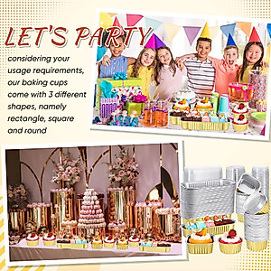 150 Pcs Mini Cake Pans with Lids Disposable Ramekins 6.8 oz 5 oz Aluminum Foil Cupcake Baking Cups, Rectangle Round Square Cupcake Liners Cake Tins for Flan Muffin Dessert Party Favors, Gold