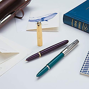 Parker 51 Ballpoint Pen | Deluxe Plum Barrel with Gold Trim | Medium 18k Gold Point with Black Ink Refill | Gift Box