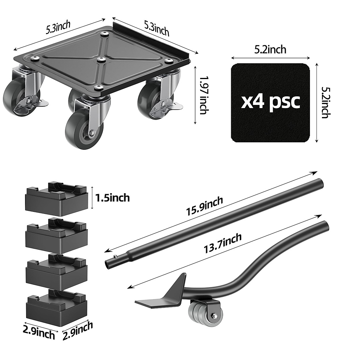 LOYAL TIGER Furniture Dolly,Furniture Mover Pro Set,Furniture Lifter with 5 360° Rotatable Rubber Universal Wheels，Carbon Steel Panel Furniture Movers，Maximum Load 2000LBS.