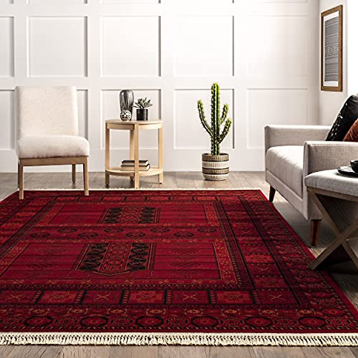 nuLOOM Billie Traditional Paneled Fringe Area Rug, 6' 7" x 9', Red