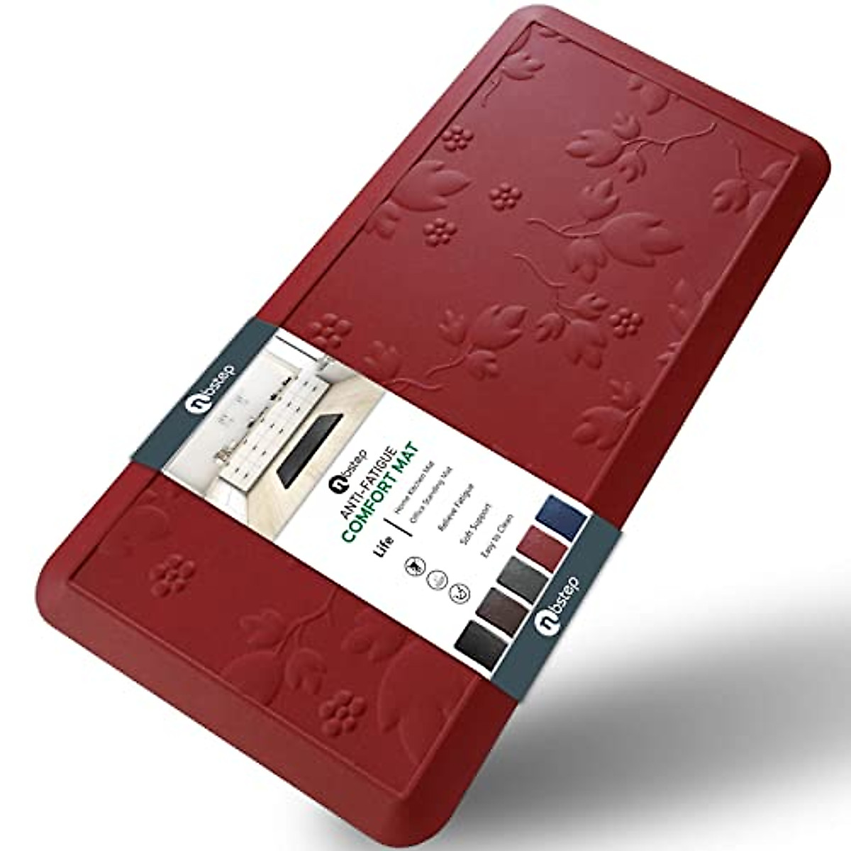 nbstep Anti Fatigue Mats for Kitchen Floor – 3/4 Inch Thick Comfort Kitchen Mat, Standing Desk Mat – Cushioned Memory Foam at Kitchen House Sink Office – Non Slip, Waterproof – Medium 17" x 39" Red