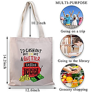 BDPWSS Casino Tote Bag Funny Gambler Gift Casino Lover Gift I'd Cash Out But I'm Not a Quitter Slot Machine Gambling Pouch (Not Quitter TG)