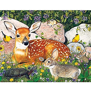 Bits and Pieces - 200 Piece Large Piece Family Jigsaw Puzzle for Adults & Kids - 15" x 19" - Woodland Friends - 200 pc Forest Deer Bunny Turtle Bird Large Piece Jigsaw Puzzle by Julie Bauknecht