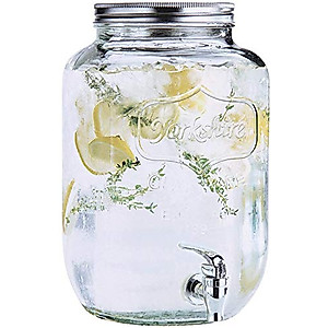 Estilo Glass Drink Dispenser 2 Gallon, Mason Jar Beverage Dispenser, Clear - Leak Free Spigot and Lid, Strong Glass for Parties, Weddings, and Picnics