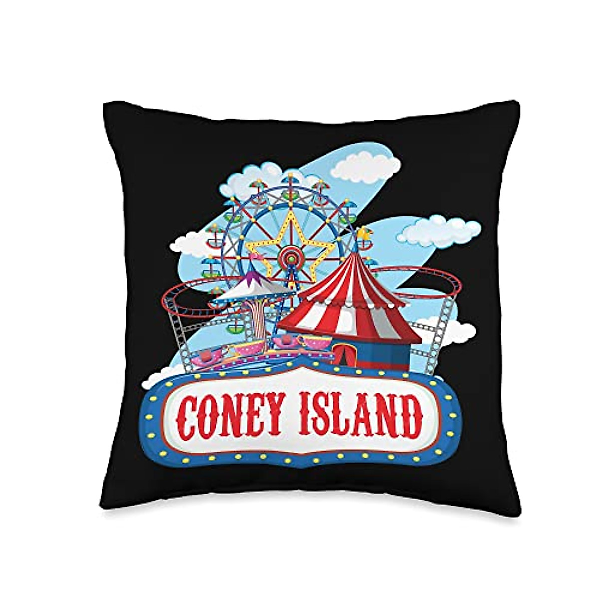 Coney Island Brooklyn New York Souvenir NYC Brooklyn Coney Island Fun Park New York City Souvenir Circus Throw Pillow, 16x16, Multicolor