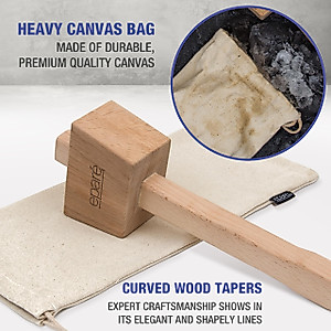 Eparé Lewis Bag & Ice Mallet - Manual Ice Crusher Wooden Hammer - Canvas Crushing Bag - Crushed Ice Bar Cocktails - Bartender & Kitchen Tools Kit