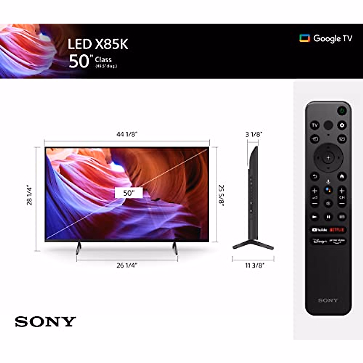 Sony 50 Inch 4K Ultra HD TV X85K Series: LED Smart Google TV with Dolby Vision HDR and Native 120HZ Refresh Rate KD50X85K- Latest Model, Black