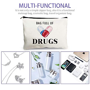 Nurse Practitioner Gifts Makeup Cosmetic Bags for Women - Bag Full of Drugs-Funny Travel Bags Cotton Zipper Pouch Toiletry Make-Up Case for Best Friends Bestie Sister Daughter Birthday Christmas Gifts