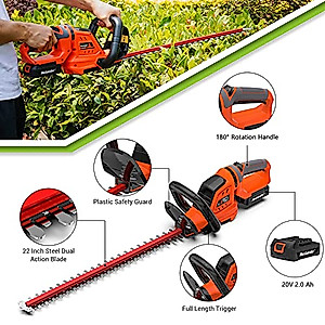 Hedge Trimmer Maxlander Hedge Trimmer Cordless with 22”Dual-Action Blade, Electric Hedge Trimmer Include 20V 2.0Ah Battery and Fast Charger