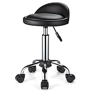 FNZIR Swivel Rolling Stool with Wheels Height Adjustable Stool Drafting Chair with Low Back Black
