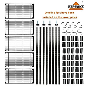 EZPEAKS 5-Shelf Shelving Unit with Shelf Liners Set of 5, NSF Certified, Adjustable, Steel Organizer Wire Rack, 100lbs Loading Capacity Per Shelf, for Kitchen and Garage (23.6W x 14D x 59H) Black