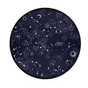 Space Galaxy Constellation Round Area Rug Star Sky Space Doormat Non-Slip Floor Mat Round Area Rug Carpet for Bedroom Living Room Study Playing Carpet, 3' Diameter