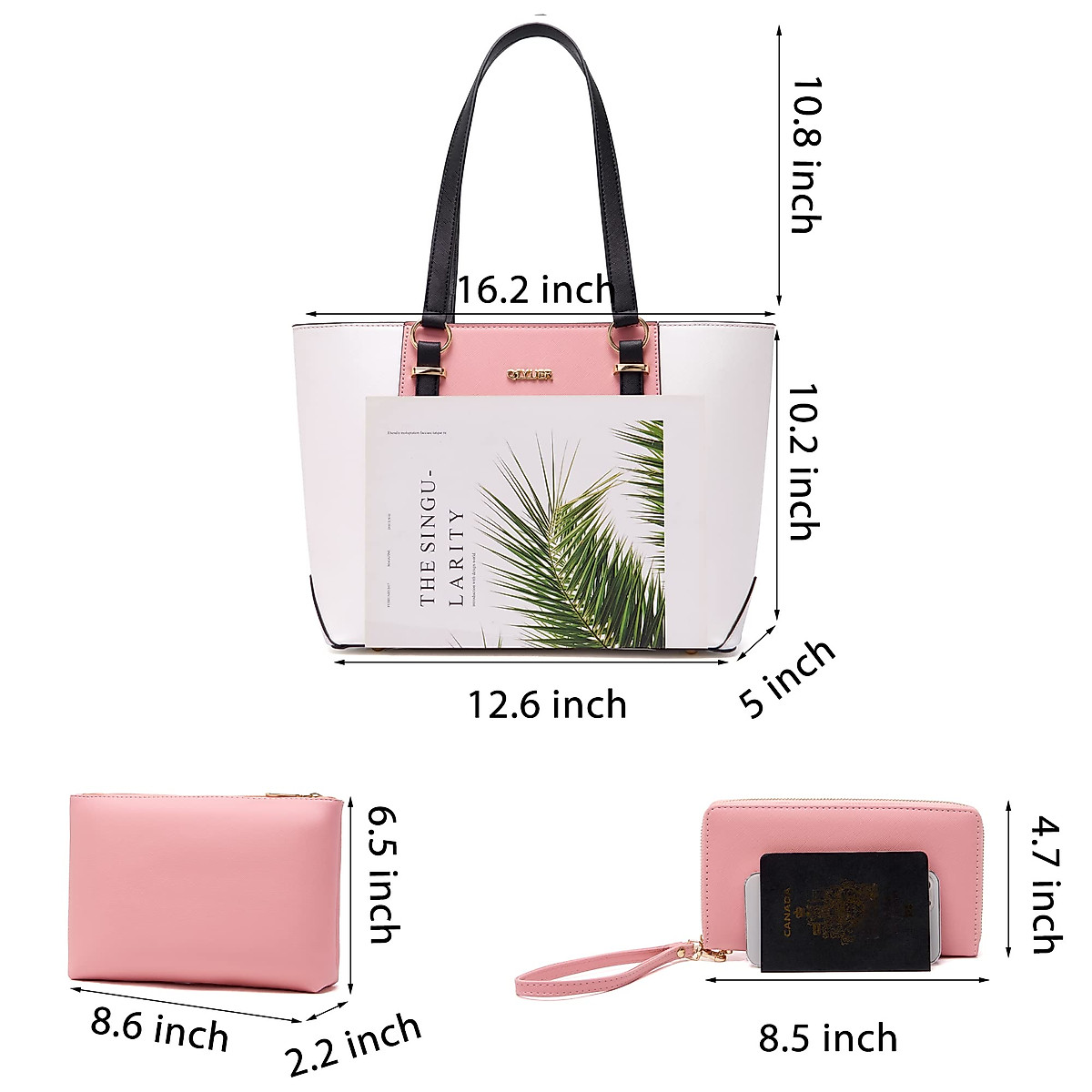 Women Purses Handbags Wallet Sets Shoulder Bags Top Handle Satchel Tote Purse Work Bag Set With Matching Wallet 3pcs WhitePink