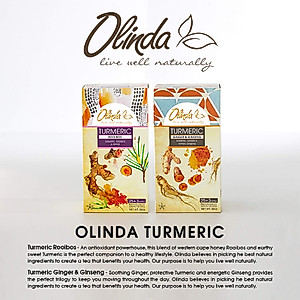 Olinda Turmeric, Ginger, and Ginseng Herbal Tea, Anti-Inflammatory, Antioxidant-Rich | Caffeine-Free Tea Bags, Brew Hot or Cold, 28 Tea Bags - Pack of 1