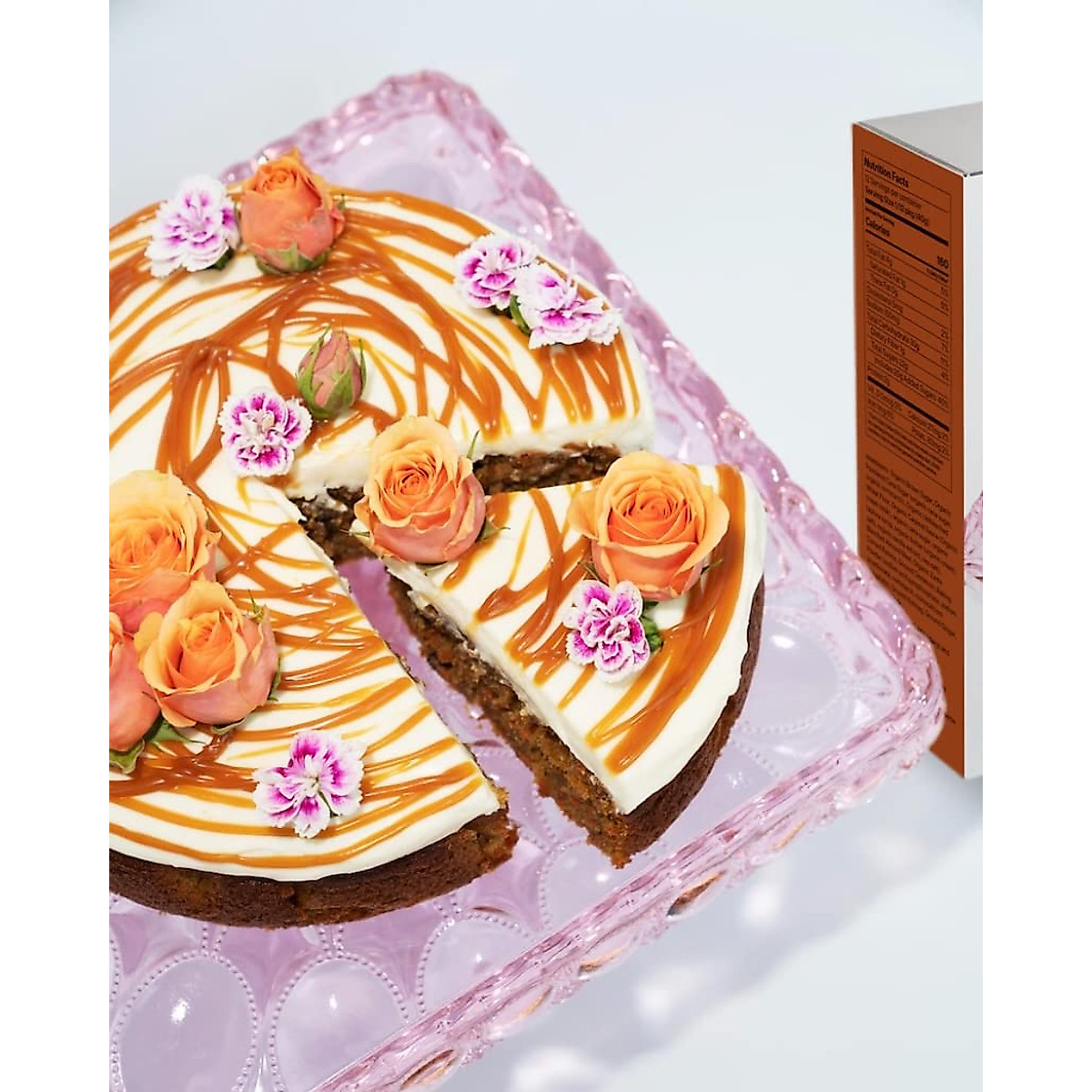 Spiced Carrot w Salted Caramel Cake Kit by The Caker | Luxury Boxed Cake Mixes | Non-GMO | Decorations & Non-Stick Pan Liner Included | Made With Organic Ingredients | 16.9oz