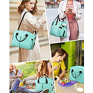 Glantop Insulated Lunch Bags for Women, Extra Large Lunch Tote Box with Shoulder Strap, Water Bottle Holders and Side Pockets, Leakproof Cooler Lunch Bag for Work Picnic Camping School Beach