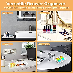 Modern-Depo 16 PCS Plastic Drawer Organizer Storage Bins Clear Drawer Dividers Trays for Makeup, Jewelry, Kitchen Untensils, Gadgets, Office, 5 Sizes