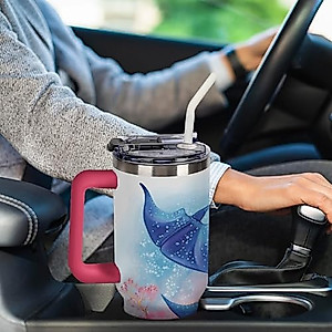 WYUSPGK 40oz Stainless Steel Car Mug, Sea Animals Stingrays Print Travel Mug, Double-Wall Insulated with Straw, Perfect for Car, Office, Outdoor