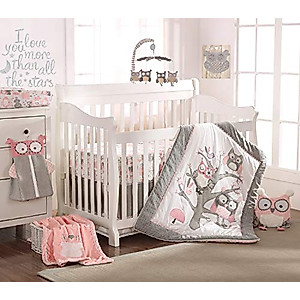 Levtex Baby - Night Owl Pink Crib Fitted Sheet - Fits Standard Crib and Toddler Mattress - Tossed Owls and Trees - Pink, Grey, White - Nursery Accessories - 100% Cotton