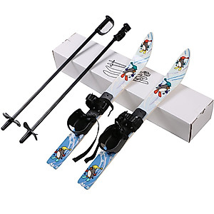 I-sport ABS Plastic Beginner Ski Sets Snow Skis and Poles with Universal Bindings (Penguin)