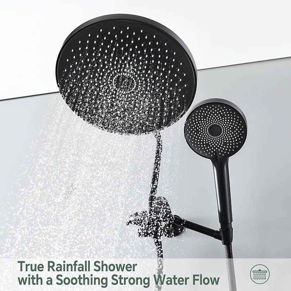 10" High Pressure Rainfall Shower Head with Handheld Combo, Upgrade 12" Extension Arm Height Adjustable, Powerful Shower Head, Brass Shower Holder Extra Long Shower Hose, Matte Black
