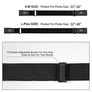 4 Pieces No Buckle Stretch Men, Women Belt for Jeans Pants, WHIPPY Ladies Buckle Free Elastic Invisible Belts (Black Khaki Blue, Fit Pants Size 32-48 Inches)
