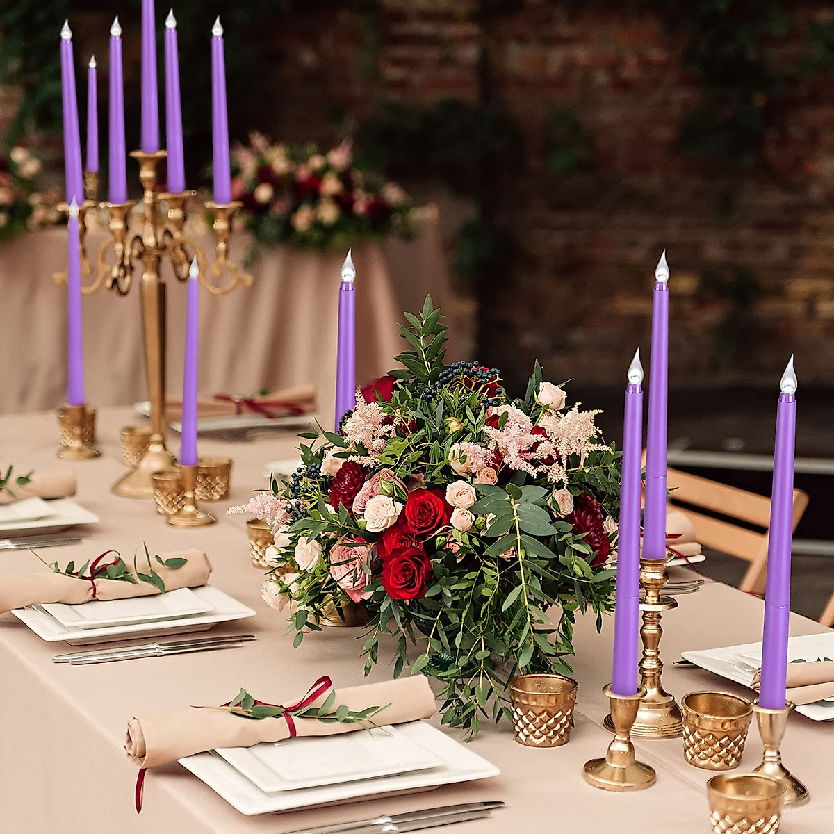 Enhon 8 Pieces Flameless Candles 10 Inch Flameless Taper Candles LED Candles Battery Operated Flickering Candles for Wedding Christmas Dinner Church Spell Holiday Advent Rituals(Purple)