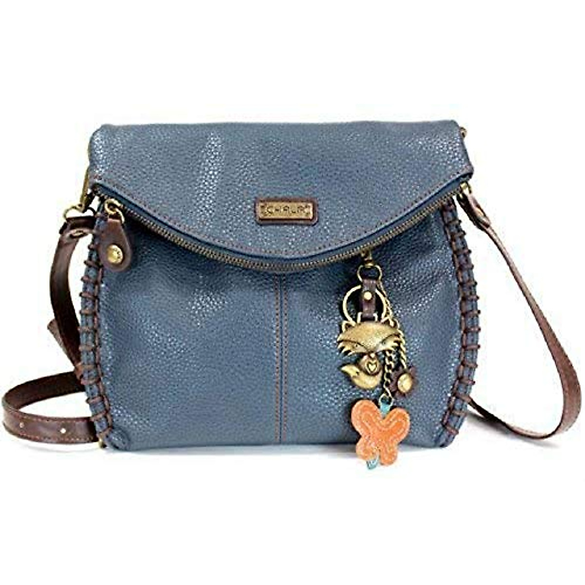 Chala Charming Crossbody Bag - Flap Top and Metal Key Charm in Navy Blue, Cross-Body or Shoulder Purse - Navy Fox