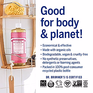 Dr. Bronner's - Pure-Castile Liquid Soap (Rose, 1 Gallon) - Made with Organic Oils, 18-in-1 Uses: Face, Body, Hair, Laundry, Pets and Dishes, Concentrated, Vegan, Non-GMO