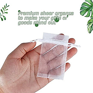 HRX Package 100pcs Mini Organza Jewelry Bags 2x3 inch, Little White Mesh Drawstring Gift Pouches for Candy Sample Party Favors