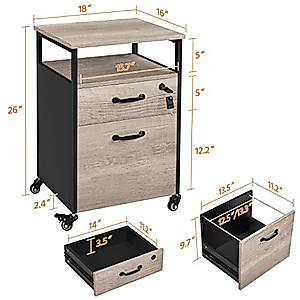 Yaheetech Mobile File Cabinet, Rolling Filing Office Cabinet with Wheels and Lock for A4, Letter Size, Printer Stand with Open Shelf for Home Office, Hanging File Folders, Gray+Black