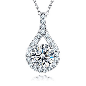 SecreTalk 1-5CT Moissanite Pendant Necklace for Women, Wedding Gift 18K White Gold Plated Silver Diamond Necklace for Wife Mother Her (5CT)