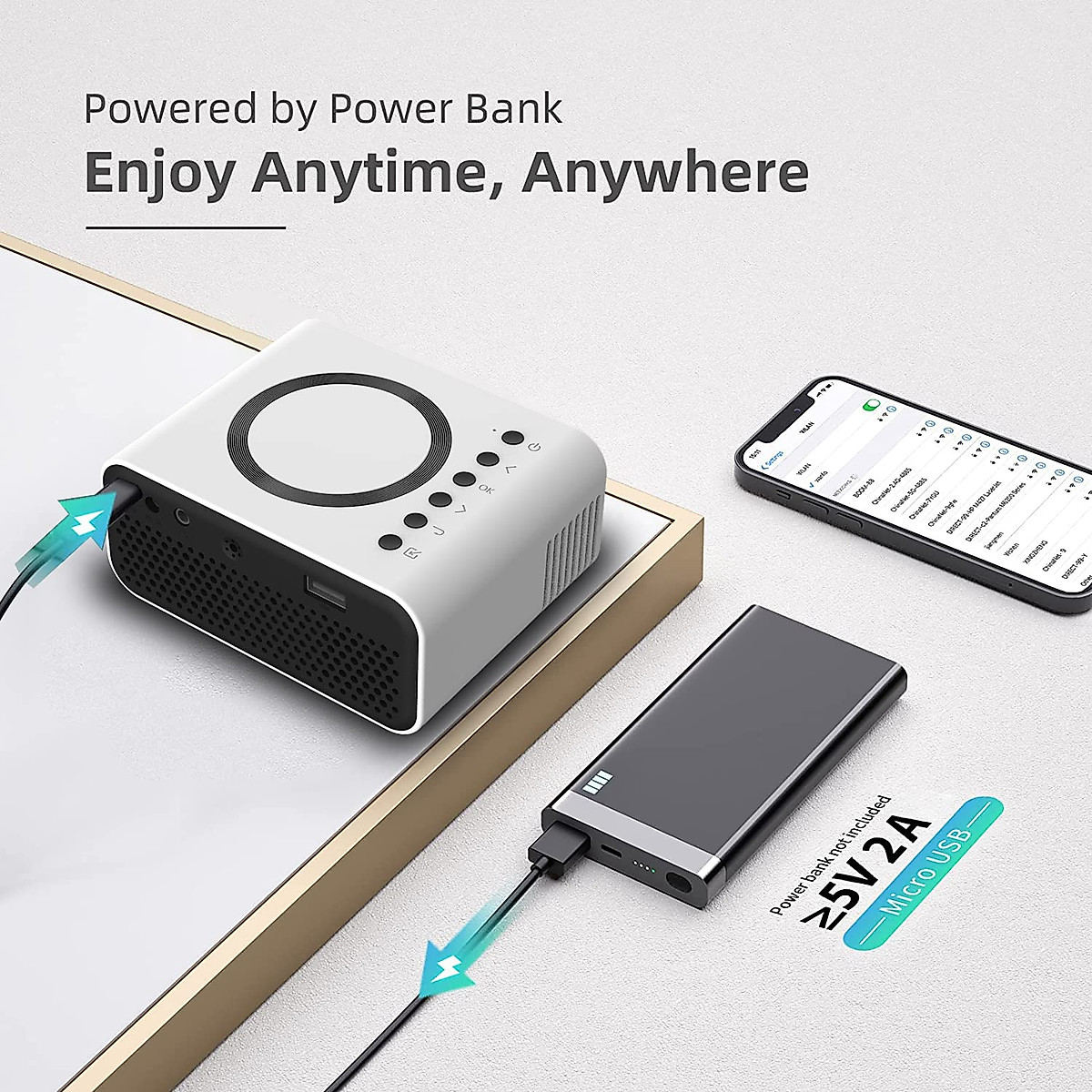 Portable Mini Projector with wifi for iPhone android phone win10 laptop,with Remote Controller Built-in Speaker wireless connect,Audio Port, Tablet USB Flash Driver Compatible