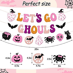 Let’s Go Ghouls Banner Hippie Halloween Party Decorations Retro Groovy Halloween Garland Ghost Bats Pumpkin Skull Cats Spider Witches Theme Halloween Bachelorette Party Supplies