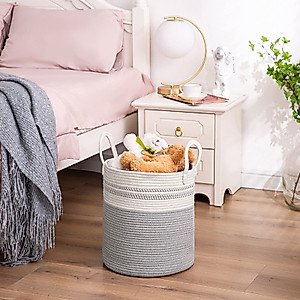 TECHMILLY Woven Rope Laundry Hamper Basket, Tall Laundry Basket Storage, Baby Nursery Hamper for Blanket, Clothes Hamper for Laundry in Bedroom and Living Room Organizing, Small, 42L, Grey