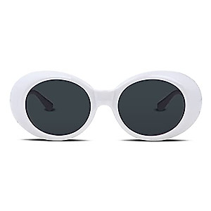 FEISEDY Sunglasses White Oval Clout Goggles for Women Men Retro Round Trendy Rimmed Clueless Costume Frame B2253