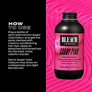 BLEACH LONDON Gobby Pink Super Cool Color - Semi-Permanent Hair Color, Light Bubblegum, Vegan, Cruelty Free, Vibrant Temporary Hair Color Cream, 5.07 fl oz…