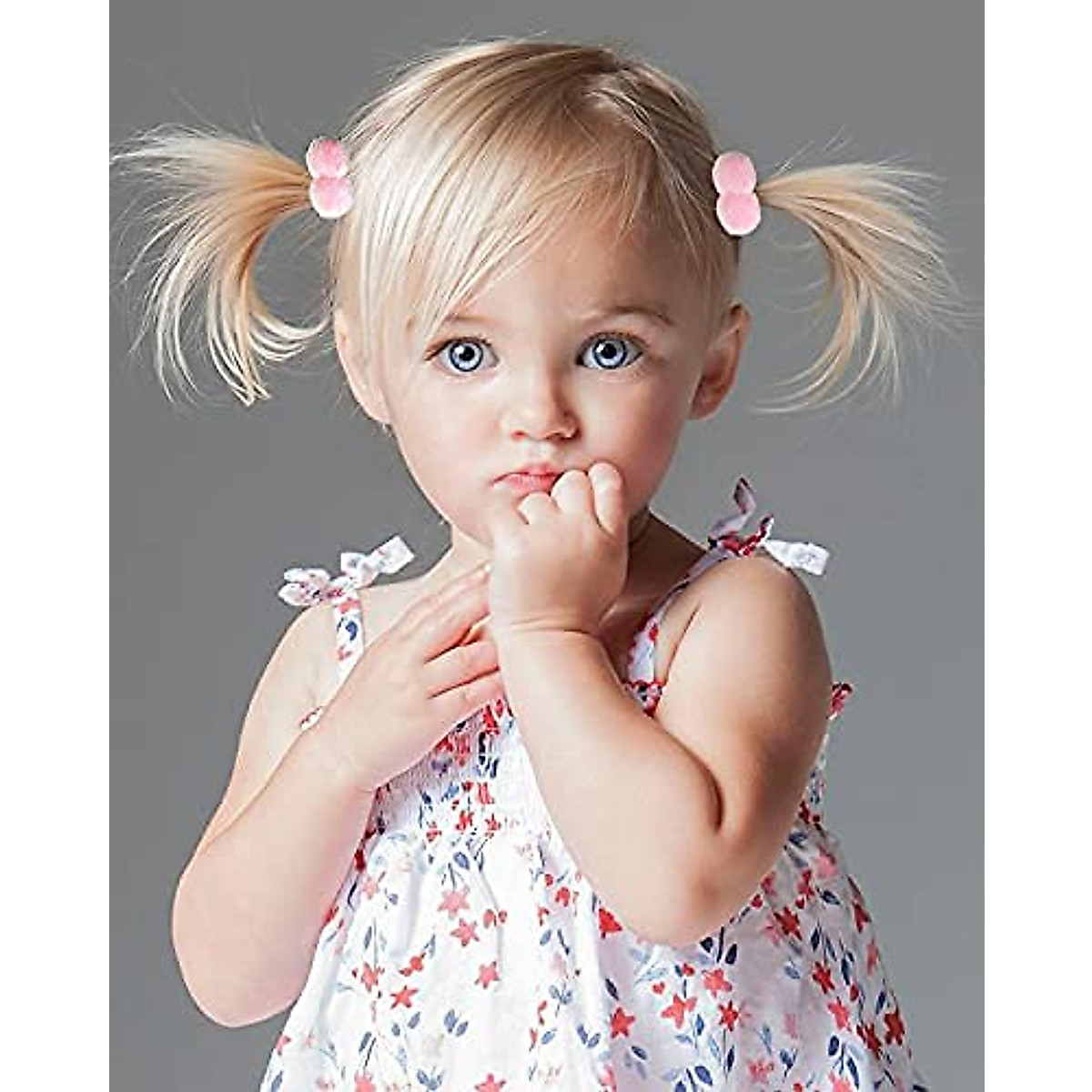 AMMY Pom Pom Hair Accessories - 28 Pcs Soft Ponytail Holders, Small Ball Bands for Baby, Infants, and Toddler Girls