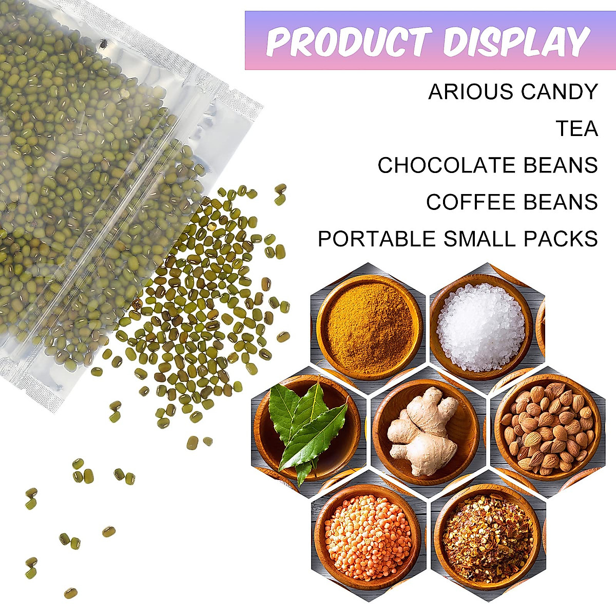 Ctosree 200 Pcs Stand Up Pouch Bags, Sealable Heavy Duty Clear Front with Aluminum Foil Back, Plastic Zipper Food Coffee Candy Storage, Reclosable Bags and Heat Sealable Food Storage (6" x 9")