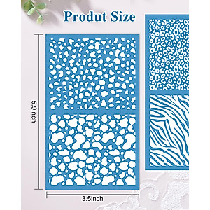 Puocaon Animal Print Silk Screen - 5 Pcs Dalmatians Cow Spot Silk Screen Stencils for Polymer Clay, Screen Stencils for Polymer Clay Earrings, Silk Screen Transfer Leopard Tiger Zebra Pattern on Clay