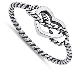 Oxidized Infinity Rope Love Knot Heart Ring .925 Sterling Silver Band Size 9